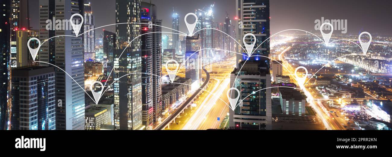 UAE Dubai Smart City. Network Information Map Stock Photo - Alamy