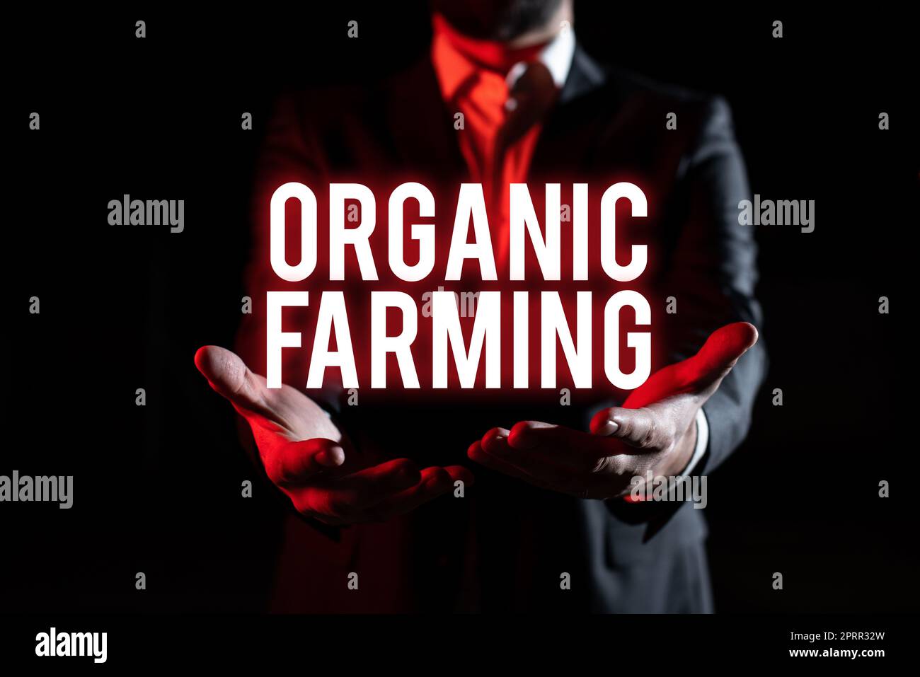 Text sign showing Organic Farmingan integrated farming system that ...
