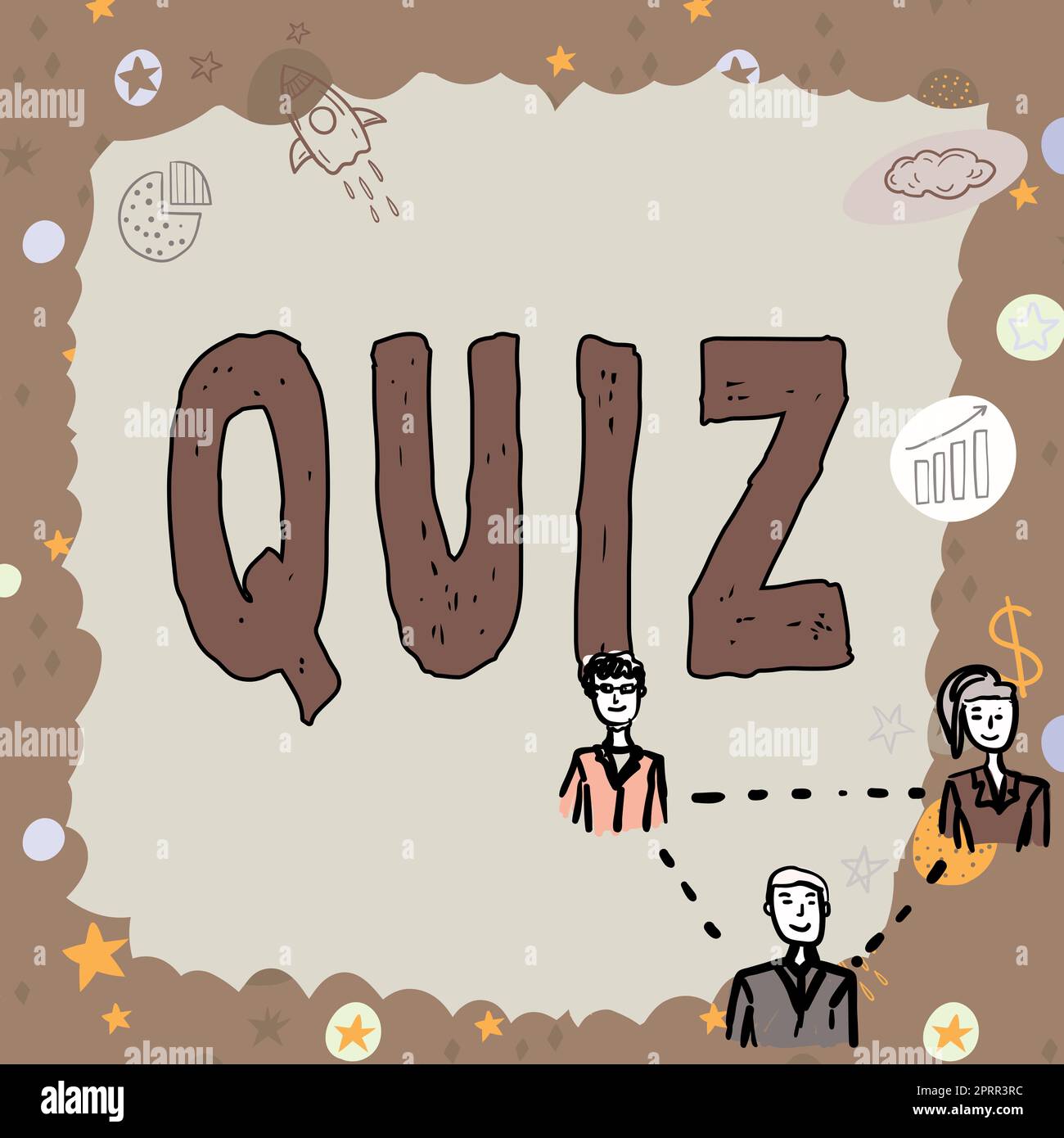 Sign displaying Quiz, Word Written on form of game in which the players ...