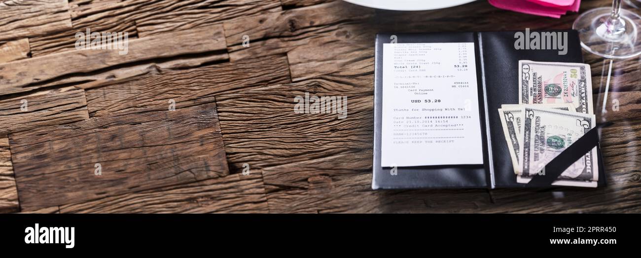 Waiter Restaurant Tip Money And Food Receipt Stock Photo - Alamy