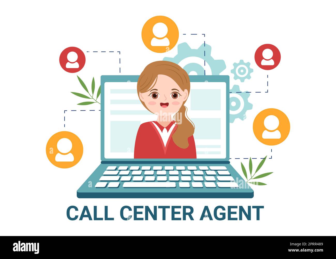 Call Center Agent of Customer Service or Hotline Operator with Headsets and Computers in Flat ...