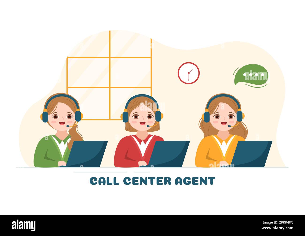 Call Center Agent of Customer Service or Hotline Operator with Headsets ...