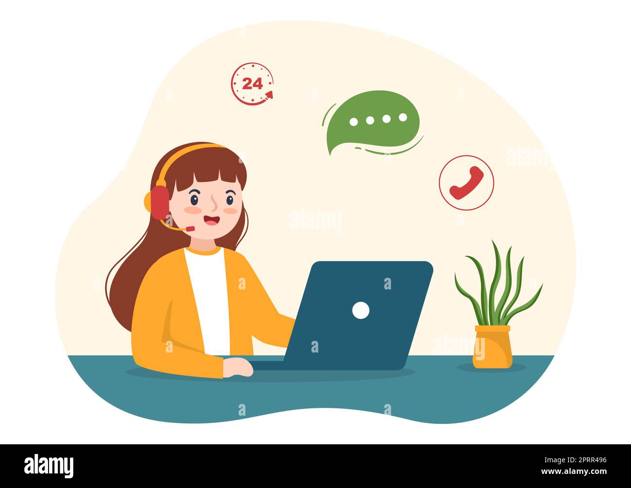 Call Center Agent of Customer Service or Hotline Operator with Headsets ...