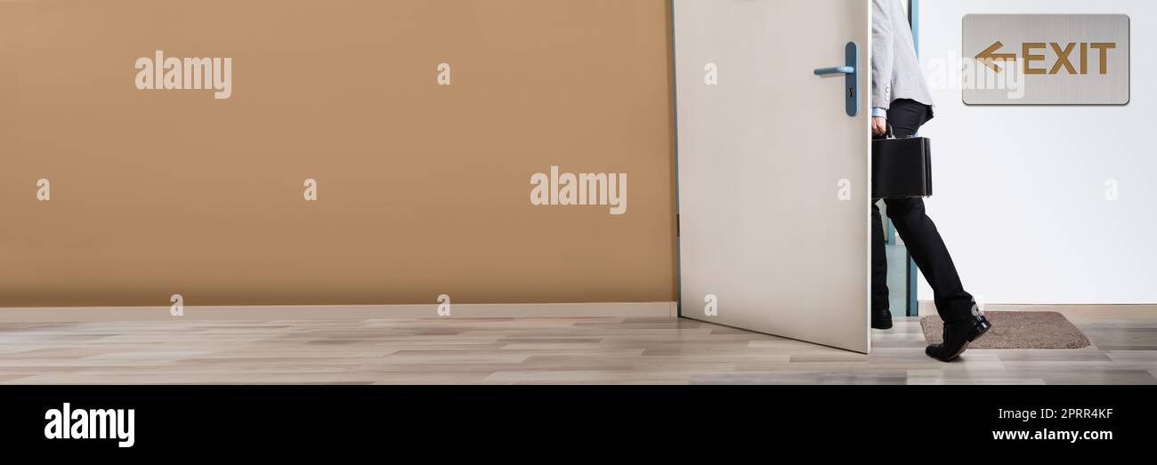 Man walking out exit door hi-res stock photography and images - Alamy