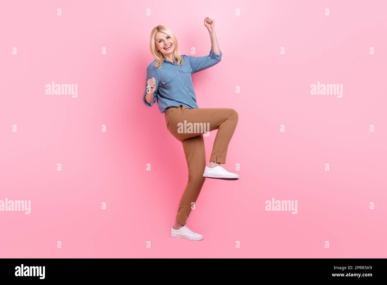 Full length size photo of crazy overjoyed business lady wear stylish ...