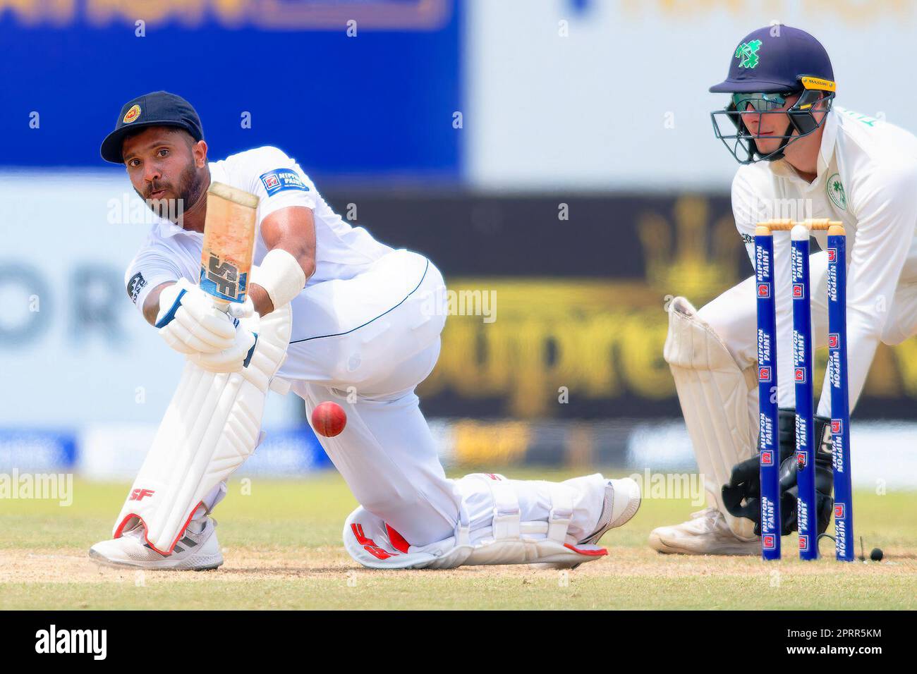 Galle, Sri Lanka. 27th April 2023. Kusal Mendis of Sri Lanka plays a ...