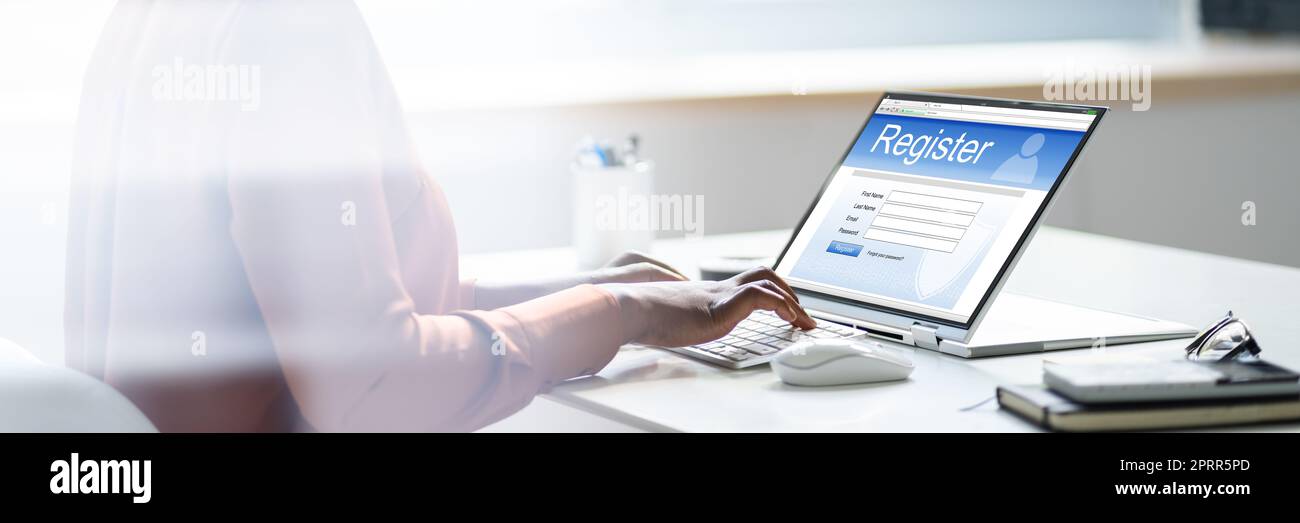 Hands laptop login screen hi-res stock photography and images - Alamy