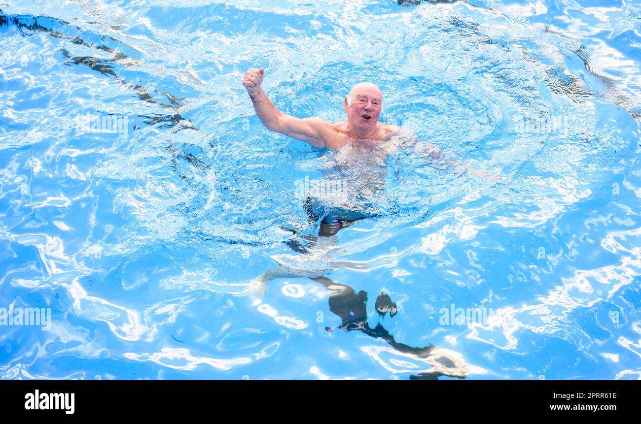 Hanover, Germany. 27th Apr, 2023. Horst Schröder (83) swims in the open ...