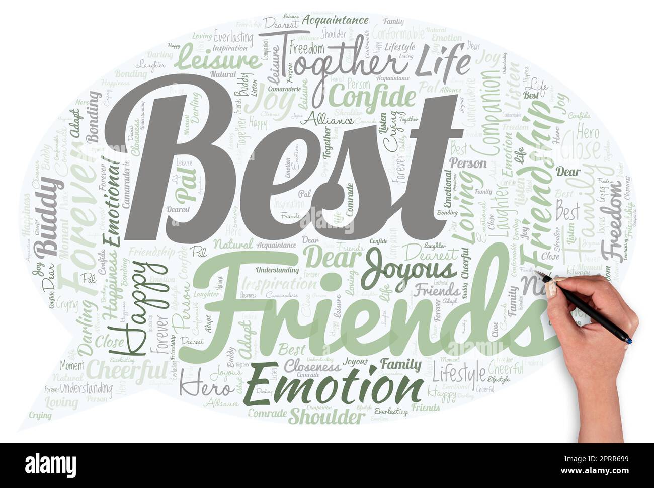 Word cloud in the shape of speech bubble with word best friends with ...