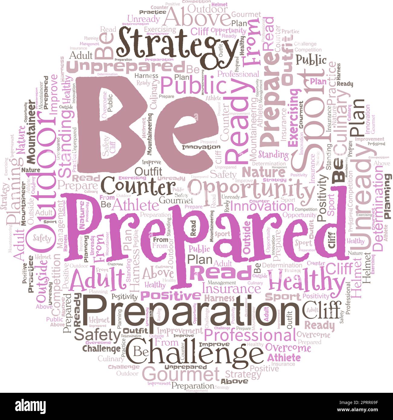 Big word cloud in the shape of circle with words be prepared Stock ...