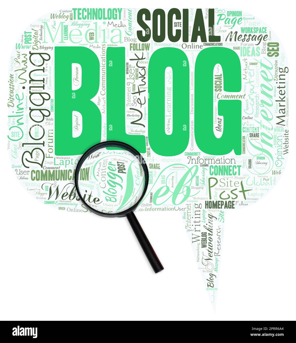 Big word cloud in the chat box with word blog with magnifying glass ...