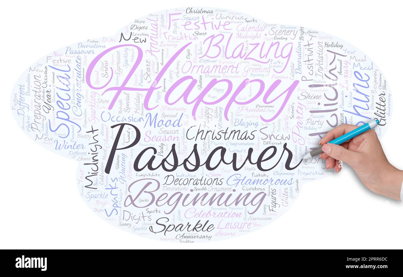 Big word cloud with hand and pen with words Happy Passover Stock Photo ...