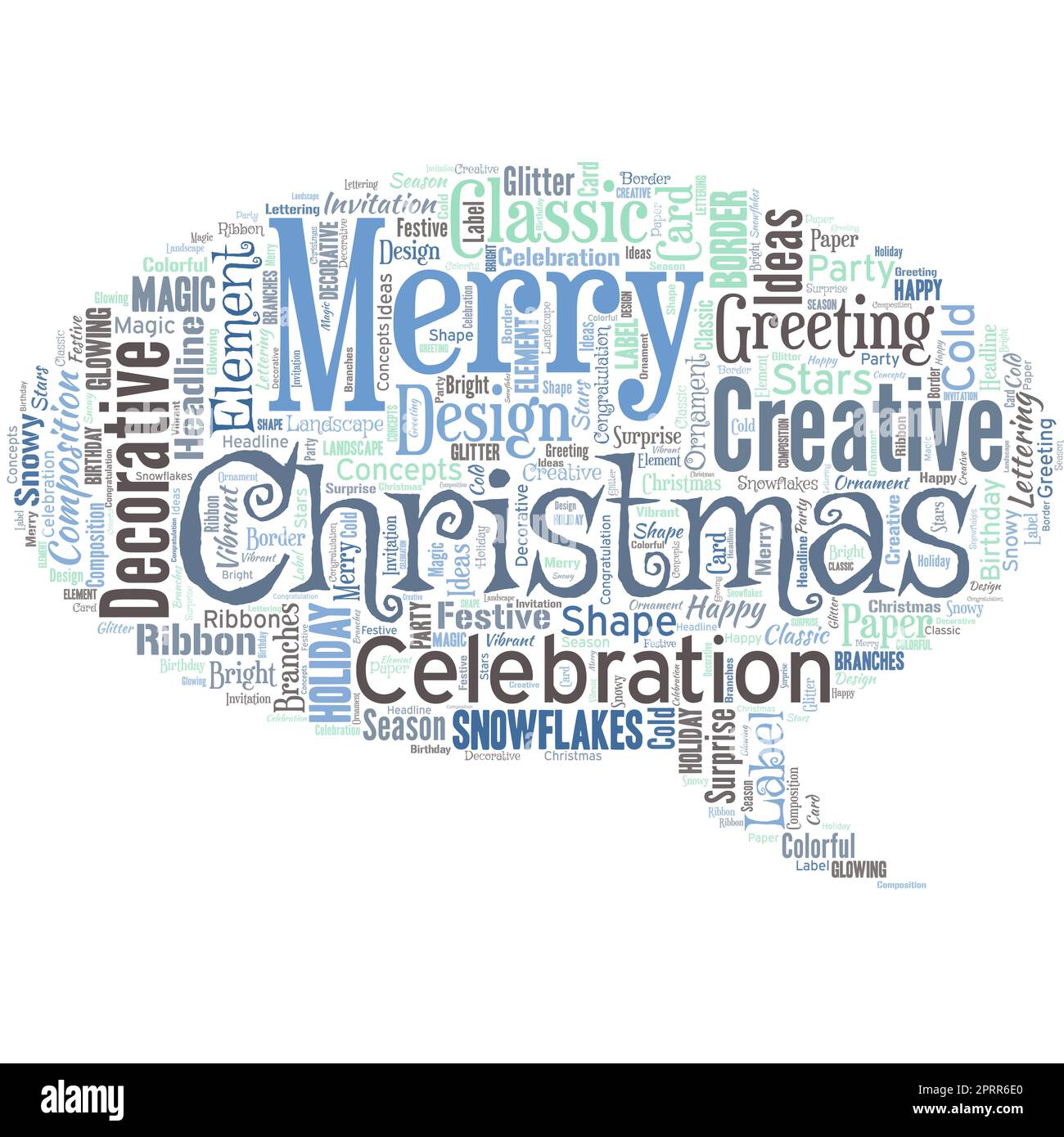 Big word cloud in the shape of spech bubble with words Merry Christmas ...