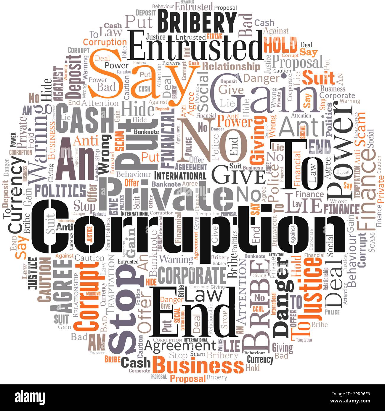 Big word cloud in the shape of circle with words say no to corruption ...