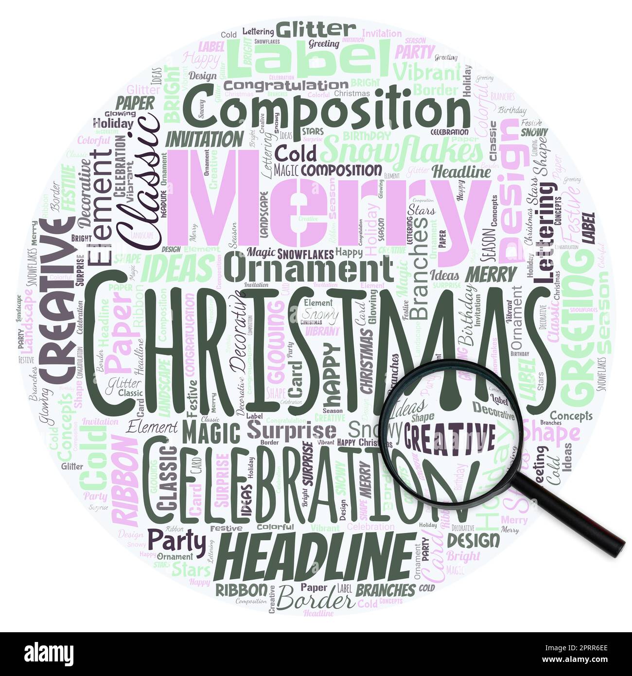 Word cloud in the shape of circle with zoom glass with word Christmas ...