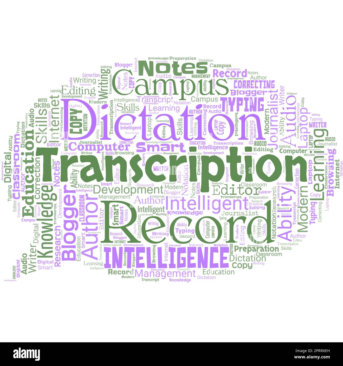 Big word cloud in the shape of speech bubble with word transcription ...