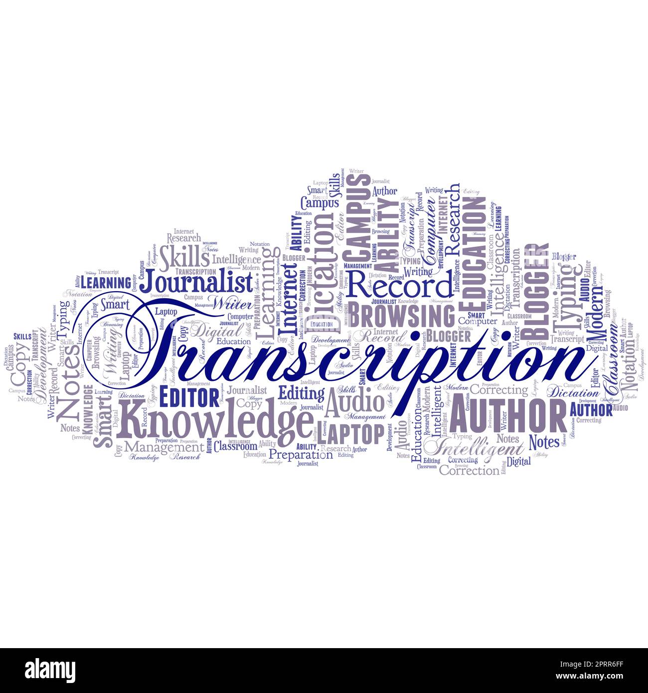 Big word cloud in the shape of cloud with word transcription Stock ...