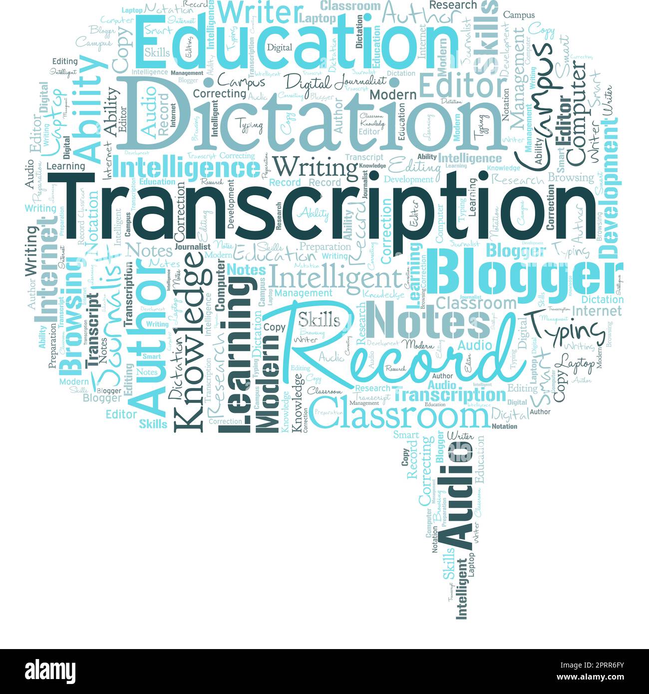 Big word cloud in the shape of speech bubble with word transcription ...