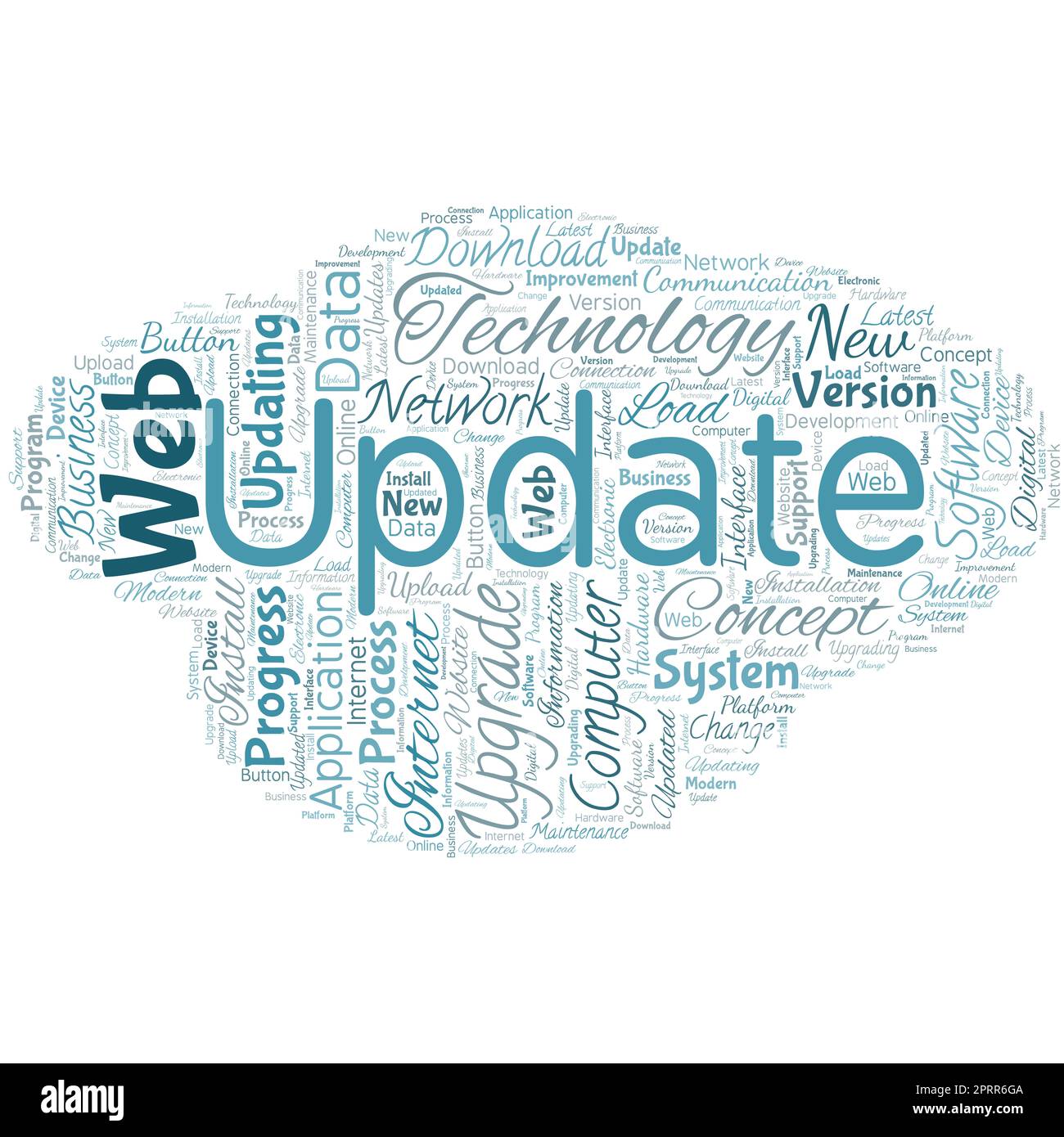 Big word cloud in the shape of UFO with word update Stock Photo - Alamy