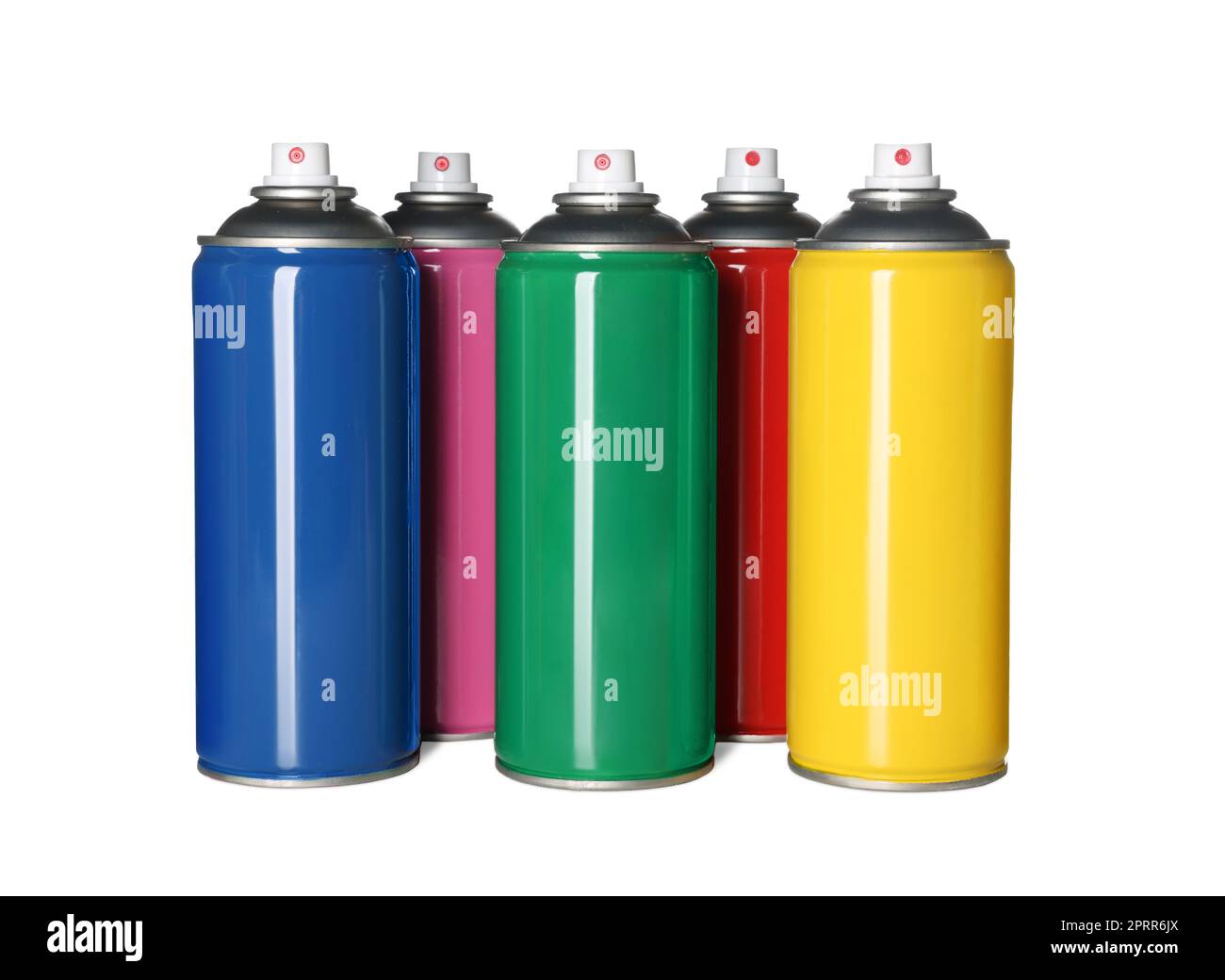 Colorful cans of spray paints on white background Stock Photo - Alamy