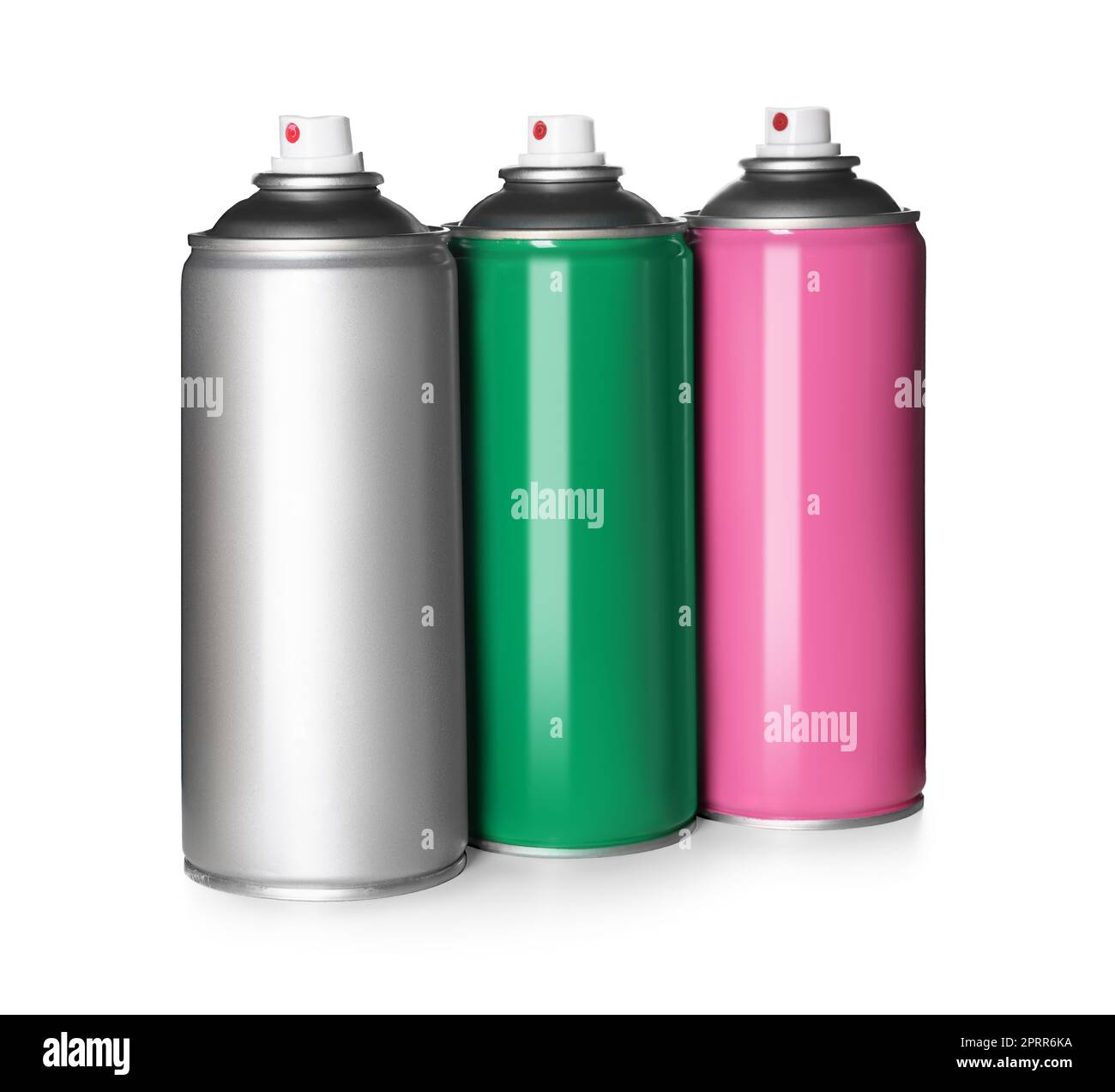 Colorful cans of spray paints on white background Stock Photo - Alamy