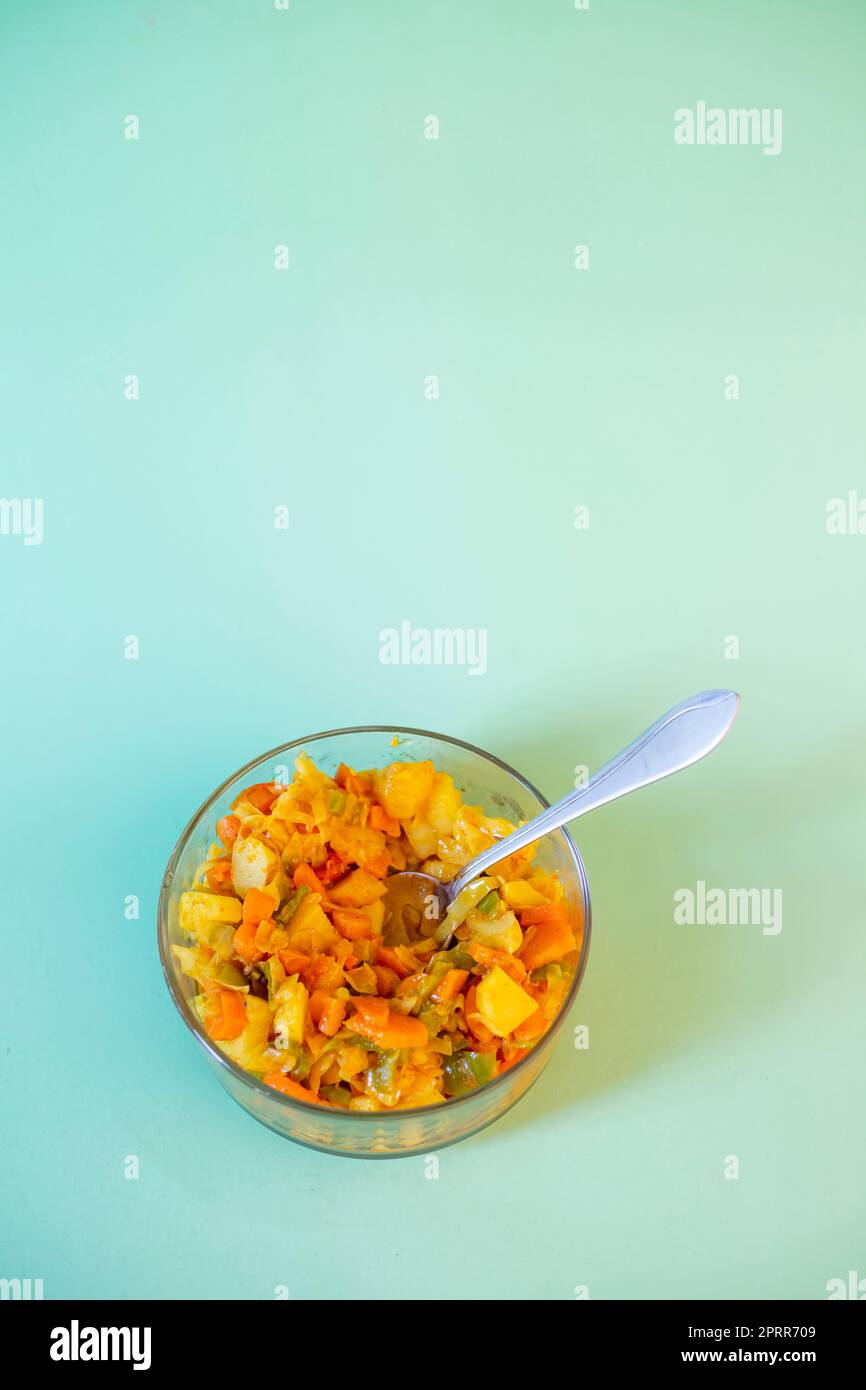 Fresh mixed vegetable Gravy sabzi made and spices, served in a bowl ...