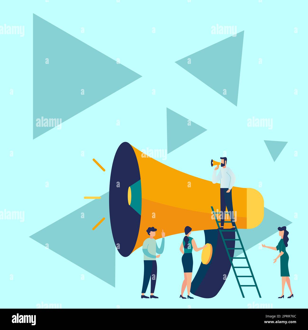 People Drawing Holding Their Megaphones Talking With Each Other Stock ...