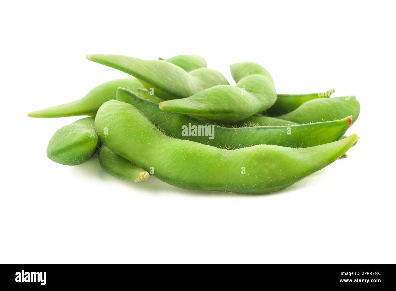 Raw green edamame pods on white background Stock Photo - Alamy