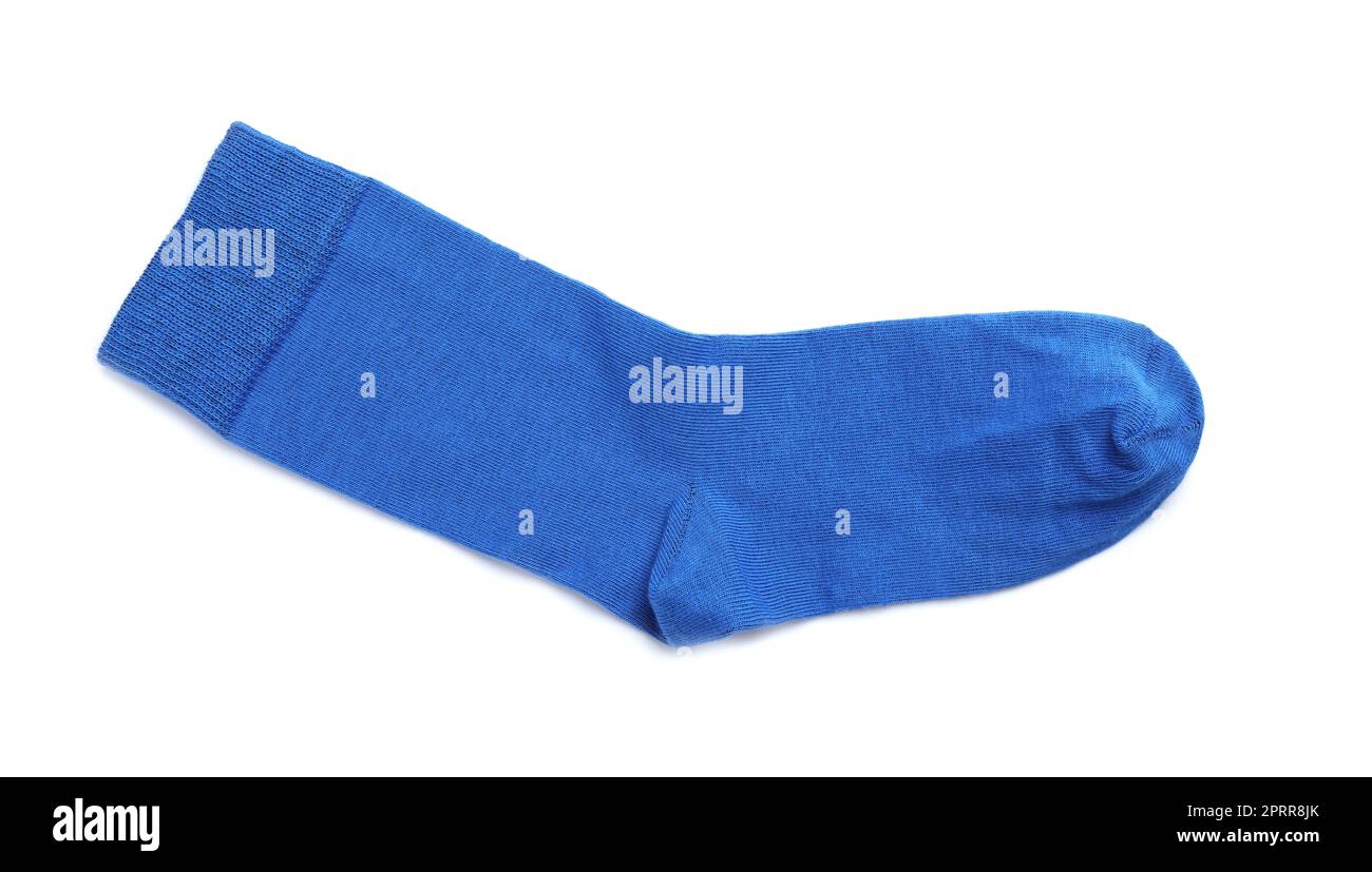 New blue sock isolated on white, top view Stock Photo - Alamy