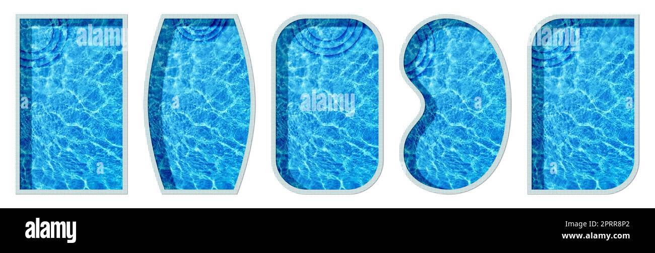 Set with swimming pools of different shapes on white background, top ...