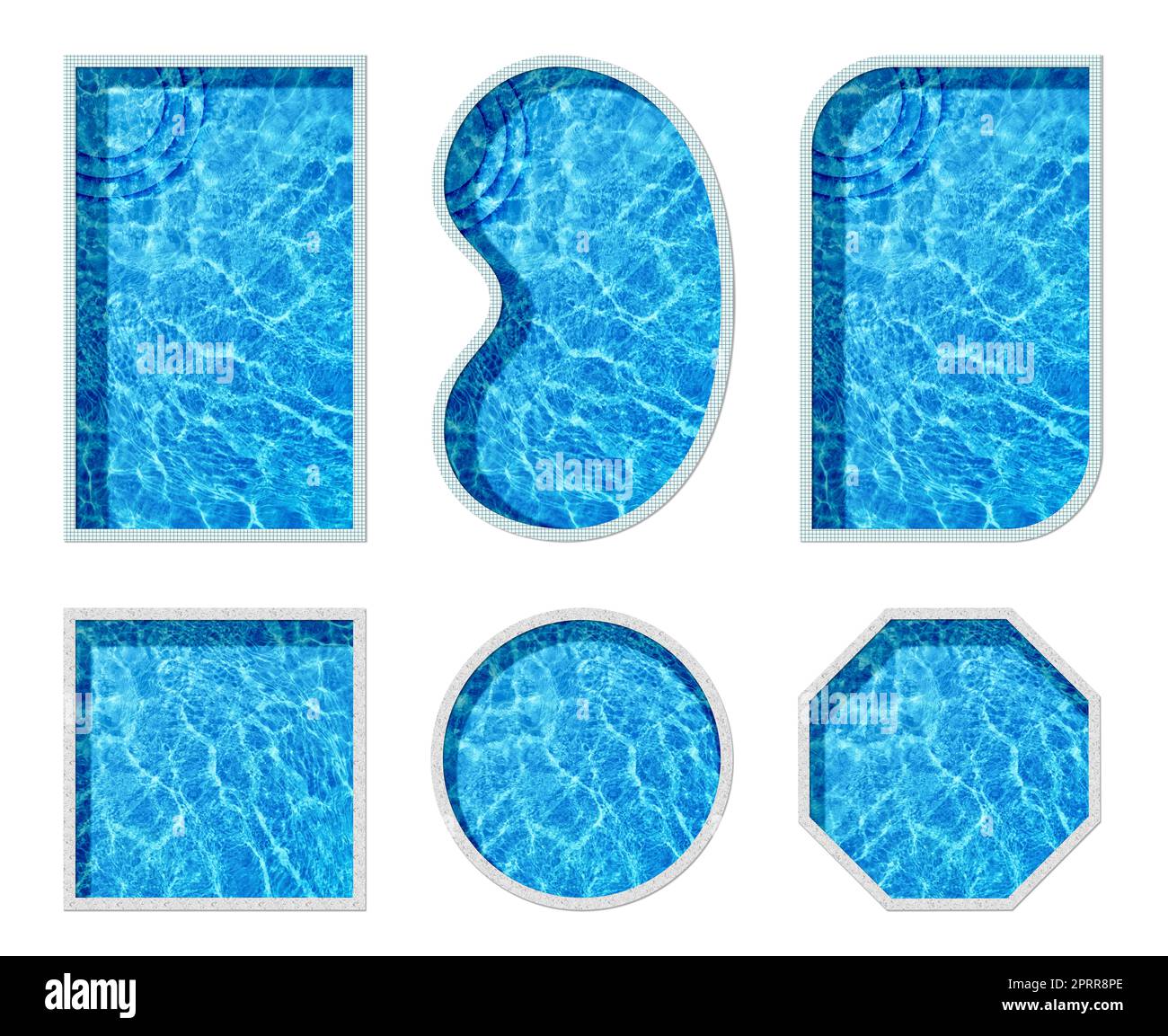 Set with swimming pools of different shapes on white background, top ...