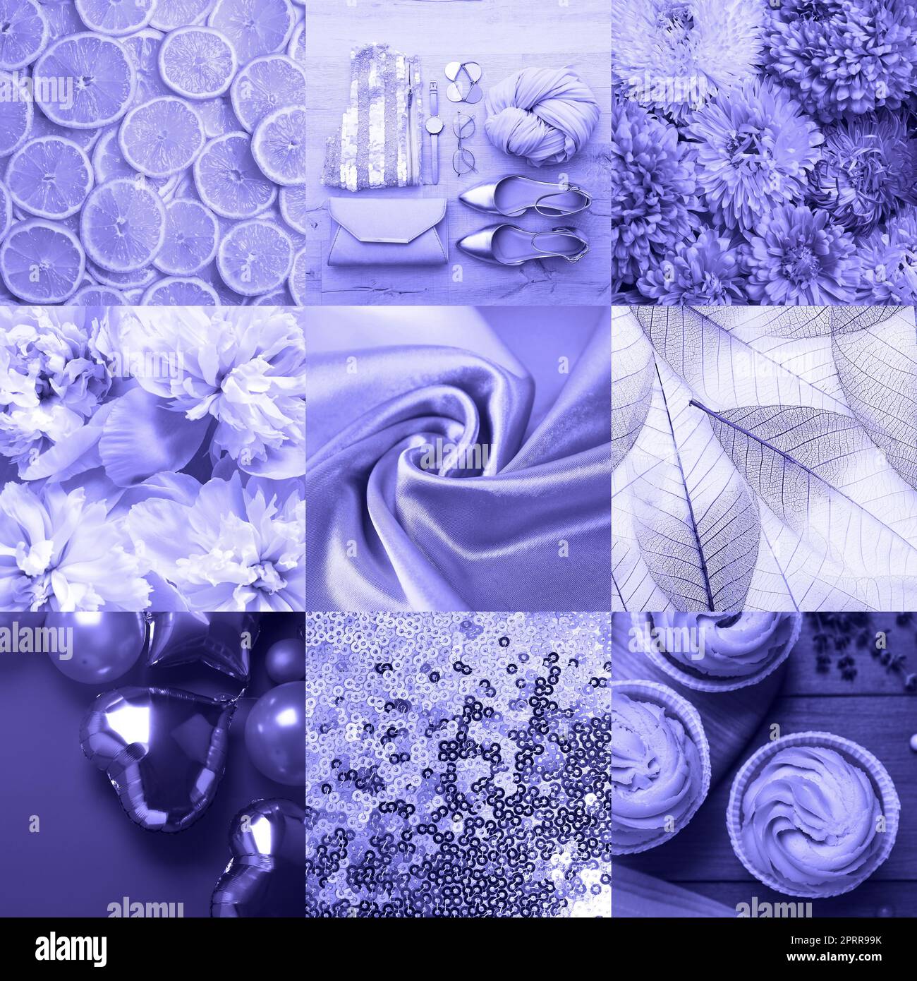 Collage with different photos inspired by color of the year 2022 (Veri ...