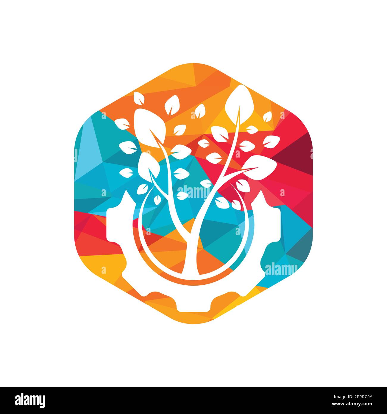 Gear tree vector logo design template. Modern nature technology logo. Green eco tech and ...