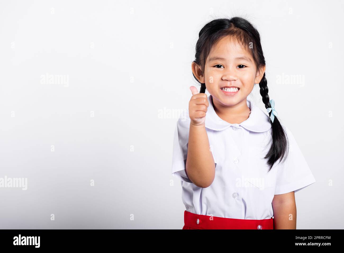 Asian adorable toddler smiling happy wear student thai uniform red ...