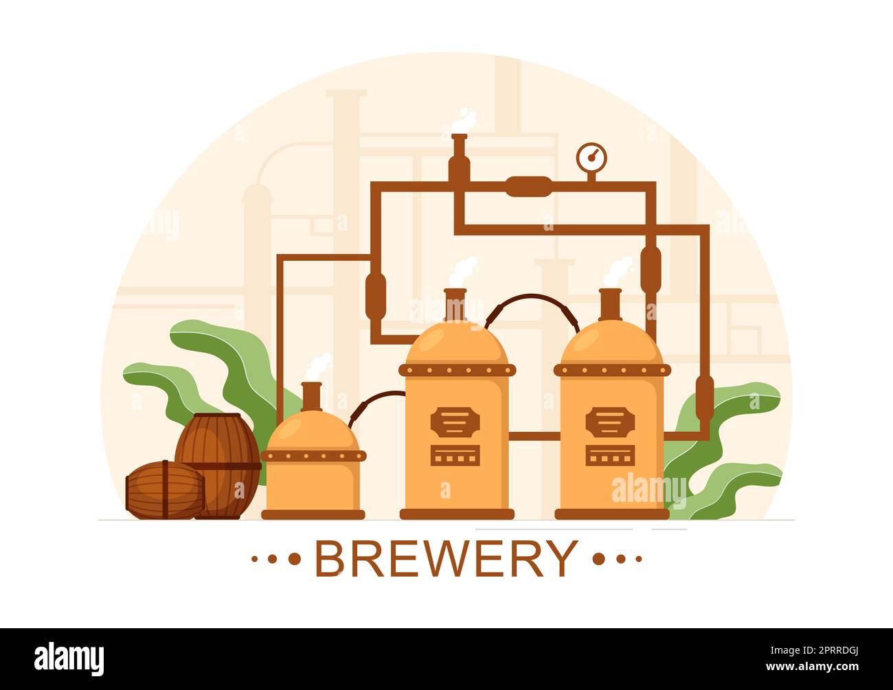 Brewery Production Process with Beer Tank and Bottle Full of Alcohol ...