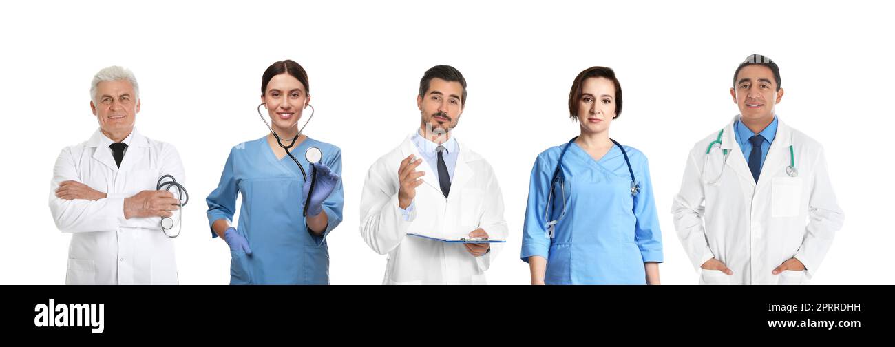 Collage with photos of doctors on white background. Banner design Stock ...