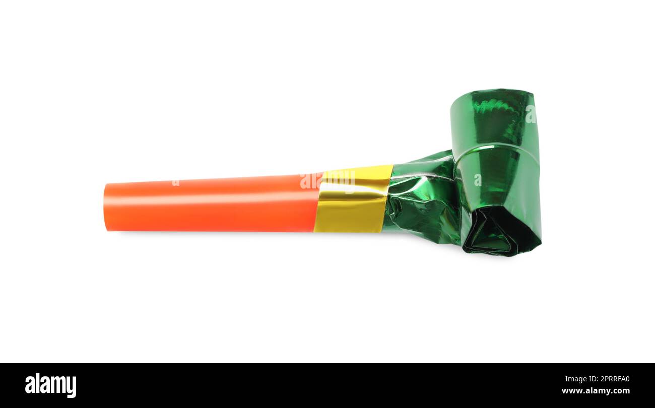 Party blower isolated on white, top view Stock Photo - Alamy