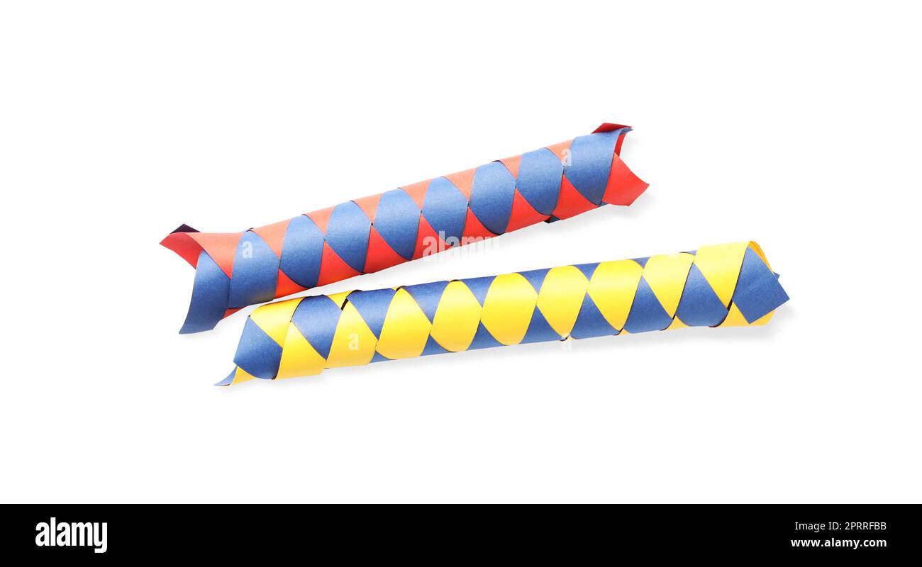 Chinese finger traps on white background, top view Stock Photo - Alamy