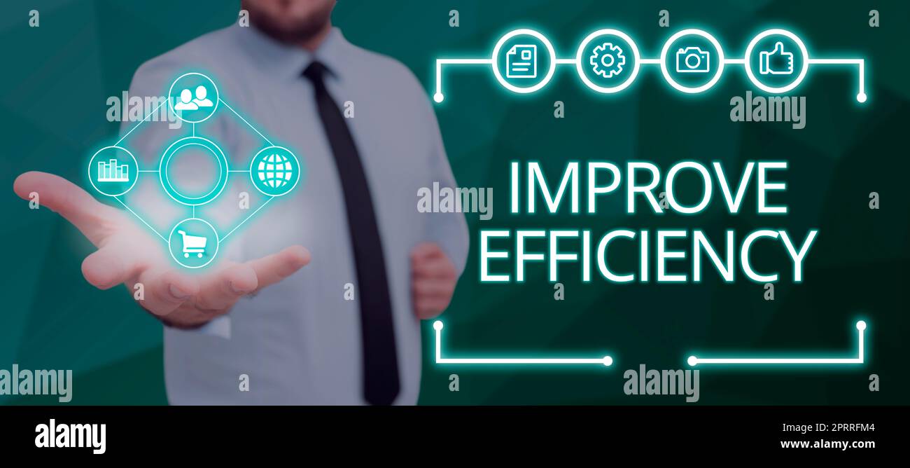 Sign displaying Improve EfficiencyCompetency in performance with Least ...