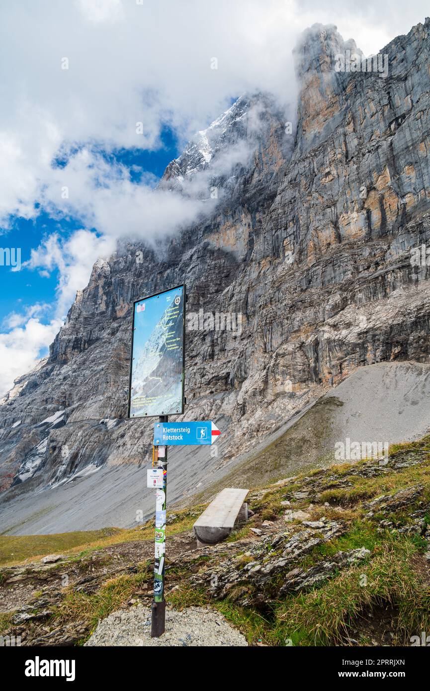 Sign on the Eiger Trail, under the North Side of the Mountain Stock ...