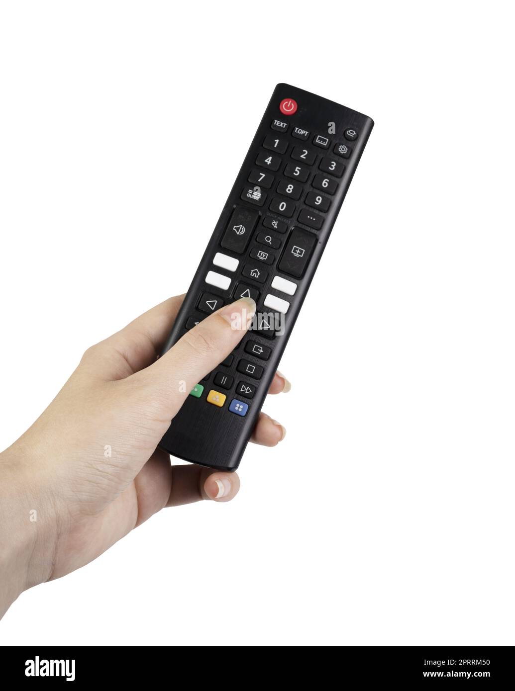 a remote control in the female hand on a transparent background Stock ...