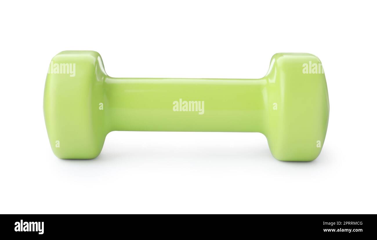 Light green dumbbell isolated on white. Weight training equipment Stock ...