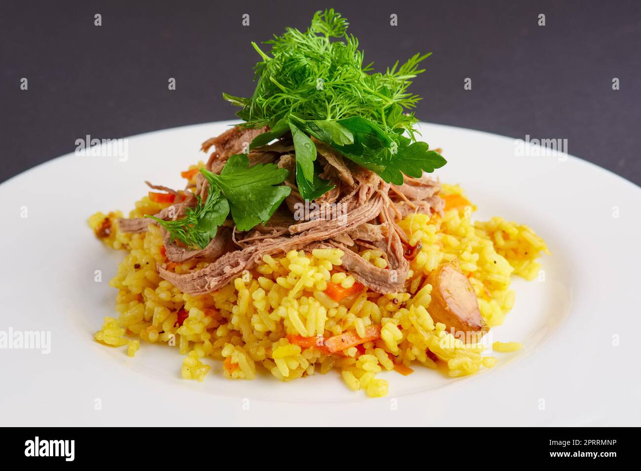 Boiled rice and chopped beef Stock Photo - Alamy