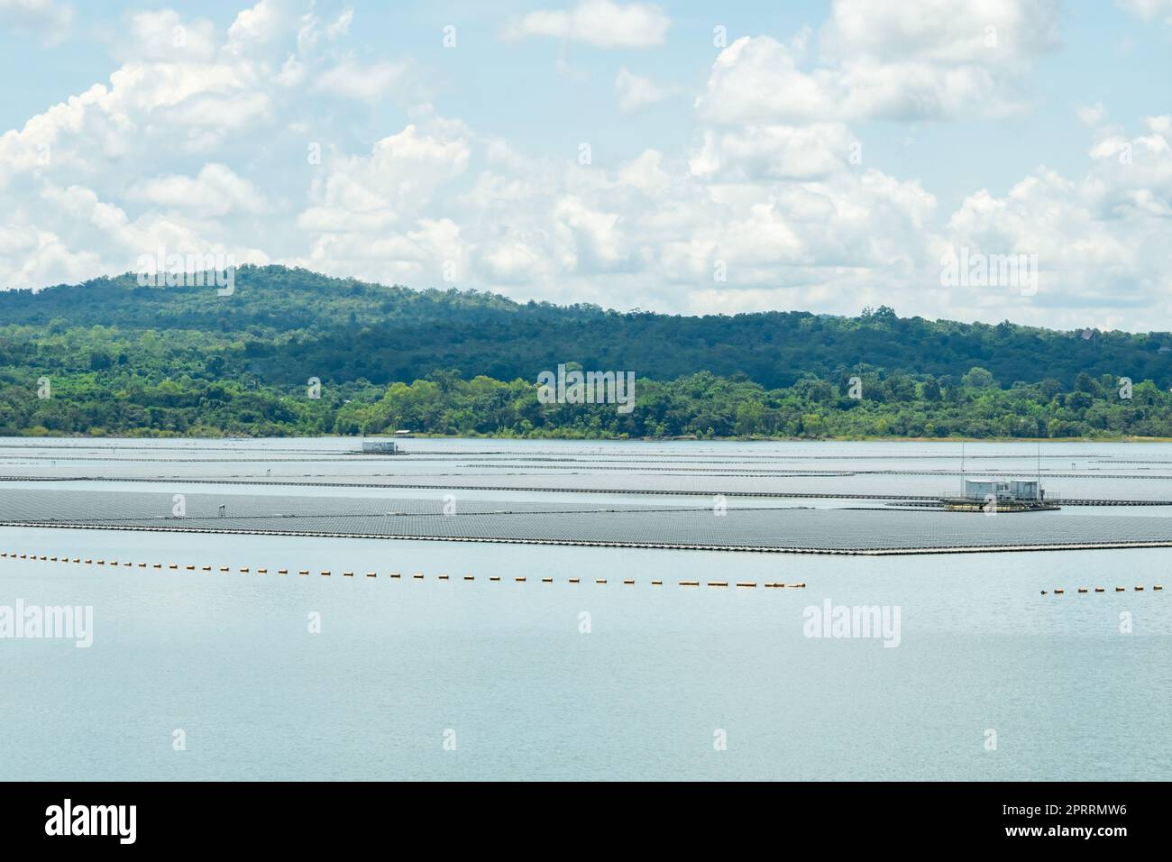Floating solar farm or floating photovoltaics. Solar power. Landscape ...