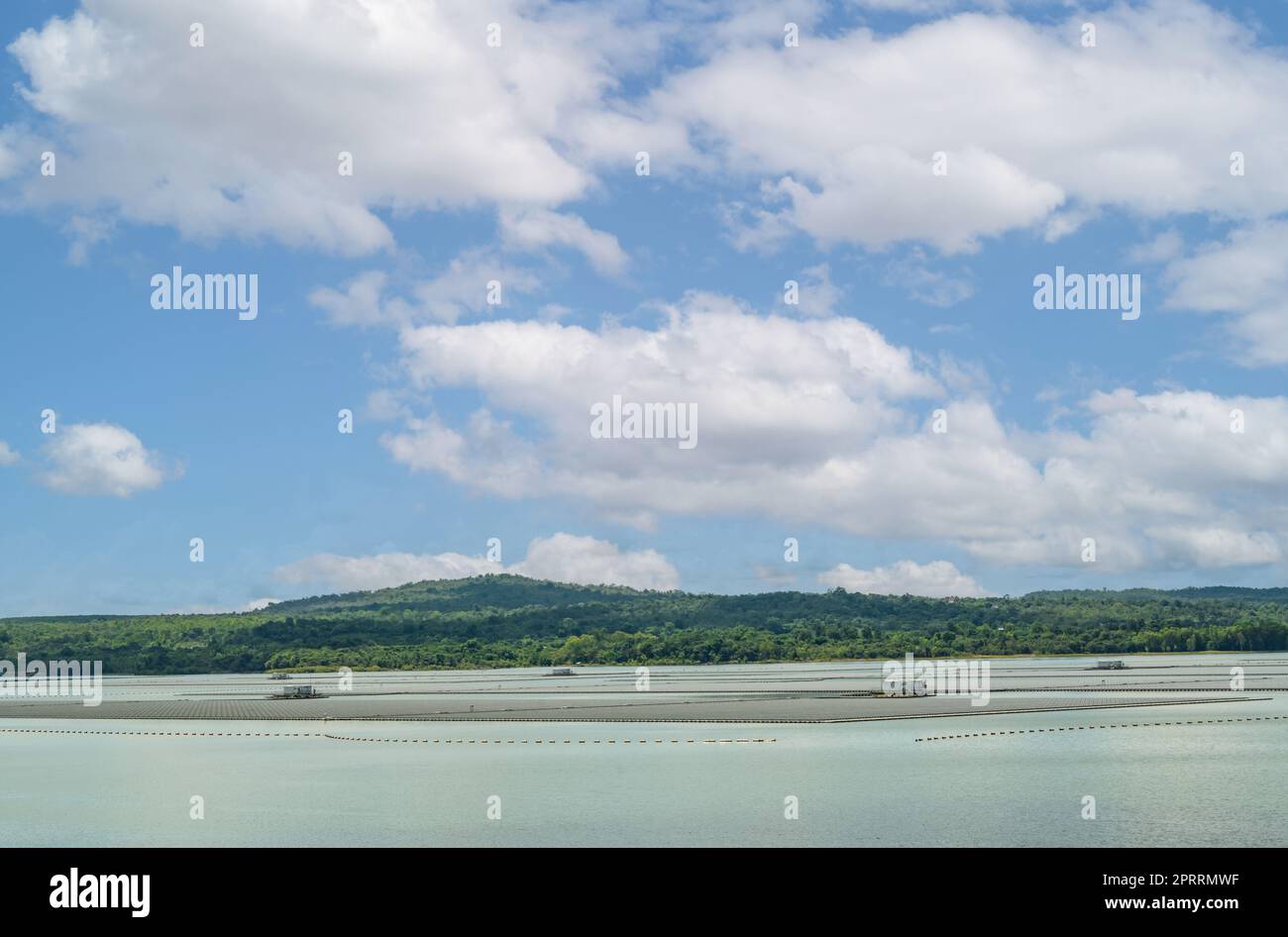 Floating solar farm or floating photovoltaics. Solar power. Landscape ...