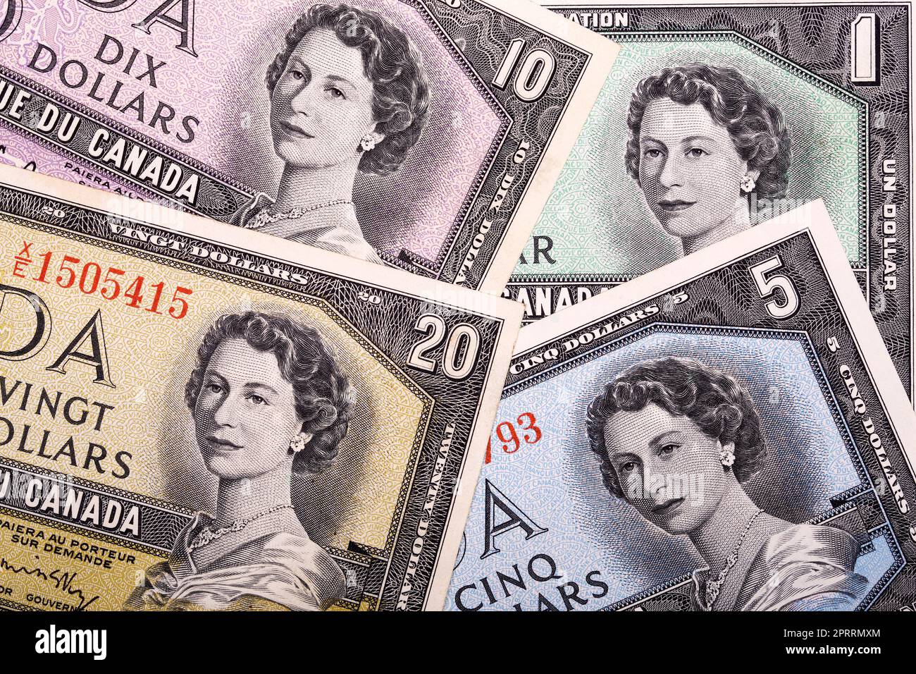 Old Canadian money a business background Stock Photo - Alamy