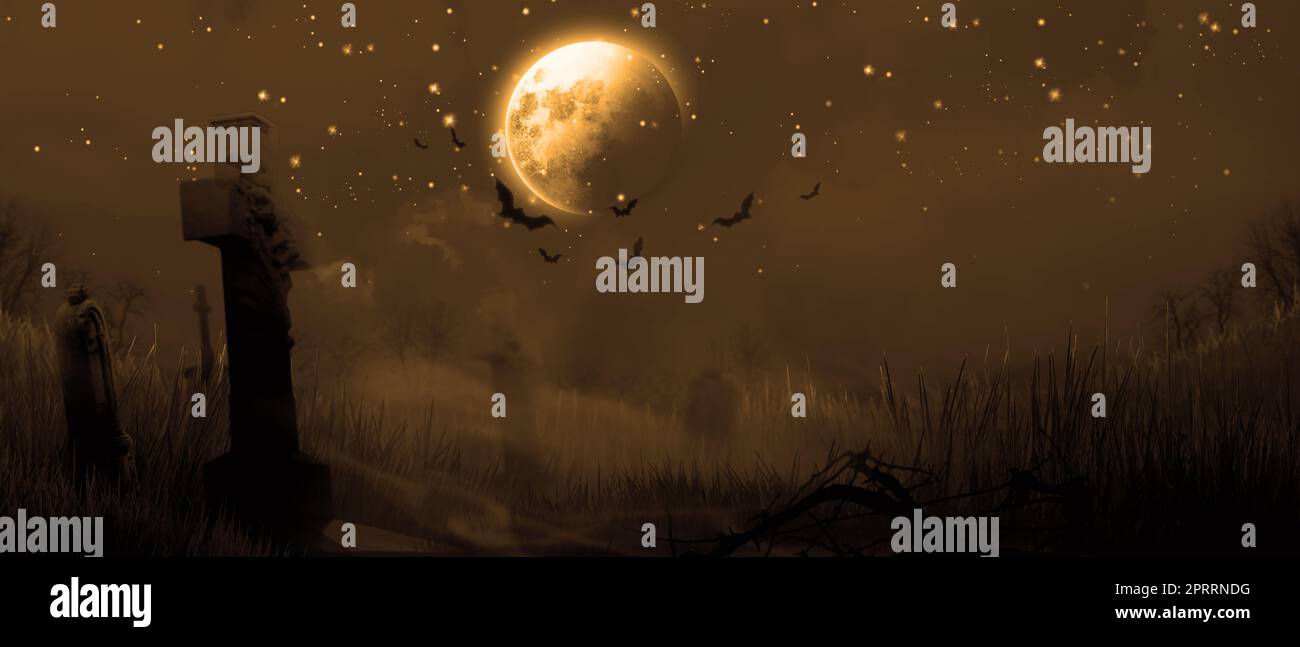 Horror background with full moon in the darkness Stock Photo - Alamy