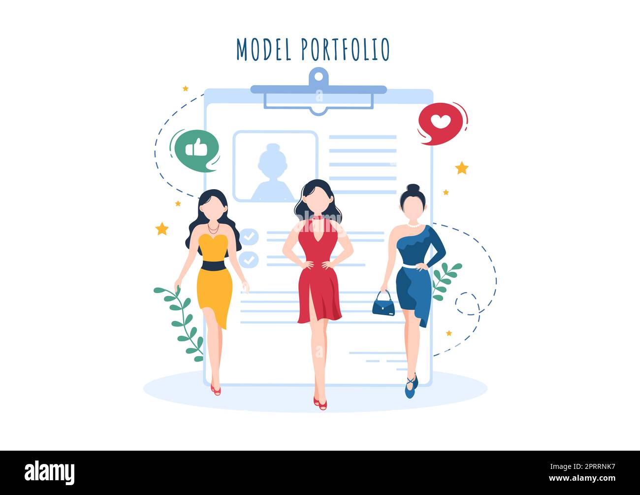 Model Portfolio Template Hand Drawn Cartoon Flat Illustration with ...