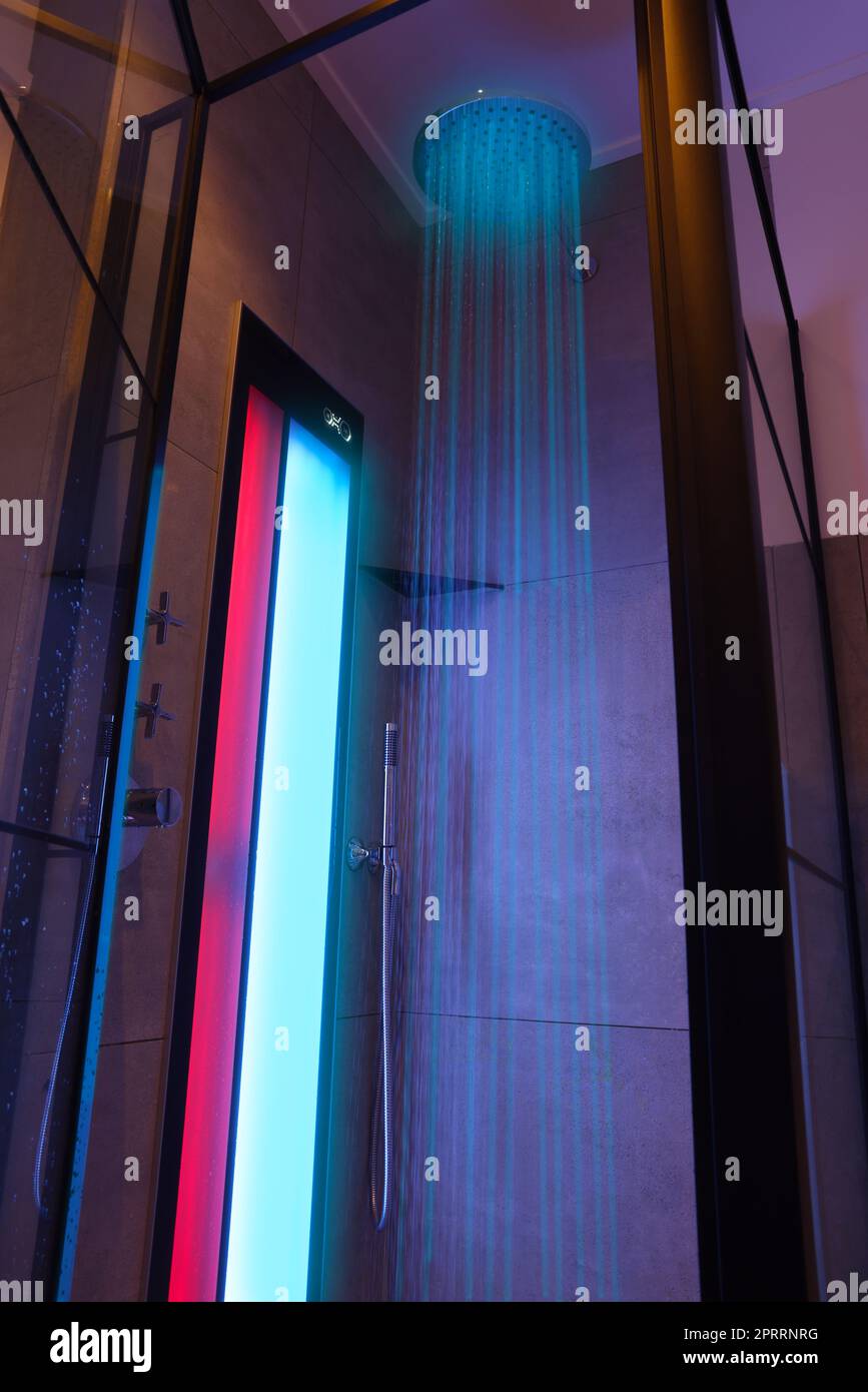Modern shower with Infrared spectrum, UV light and flowing water Stock ...