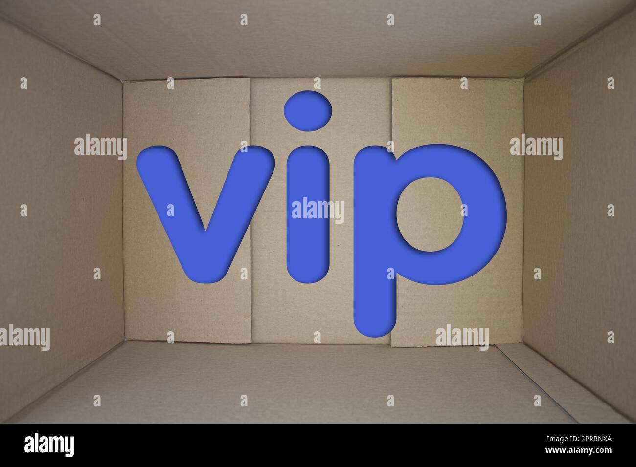 VIP word with cardboard box. Brown folded card box Stock Photo - Alamy